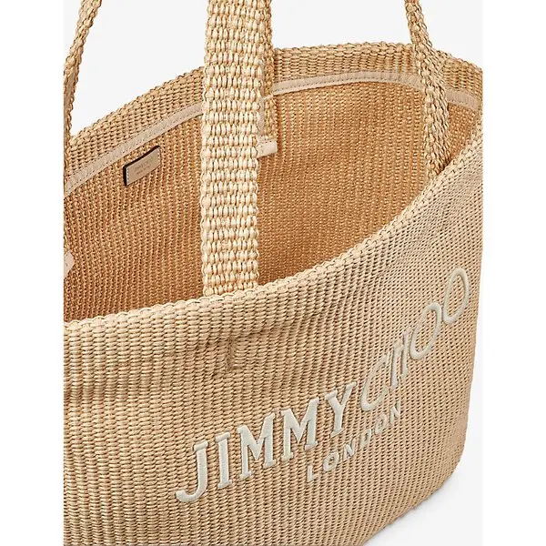 JIMMY CHOO Beach Logo-embroidered Raffia Tote Bag - Natural/latte