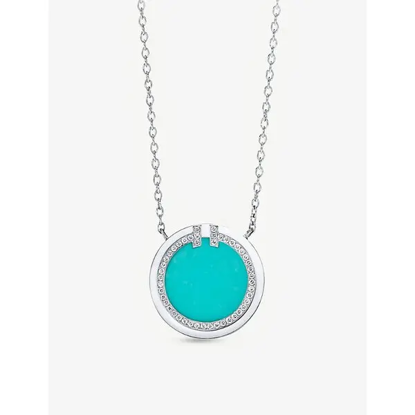 Tiffany & Co. T Circle Turquoise And Diamond Pendant Necklace - Gold