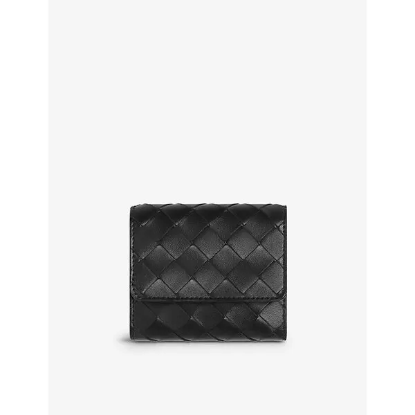 Bottega Veneta Intrecciato Leather Trifold Wallet - Black-gold