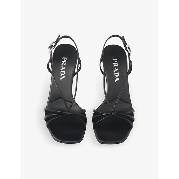 Prada Square-Toe Strap Leather Sandals - Black | Editorialist