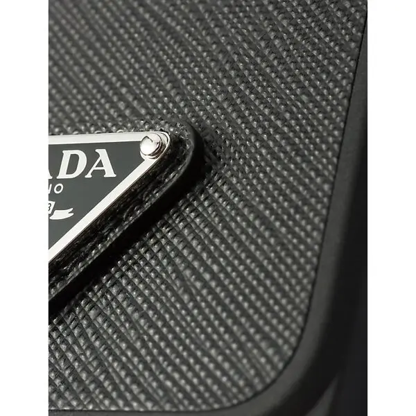 Prada Logo-plaque Leather Iphone 15 Case - Black