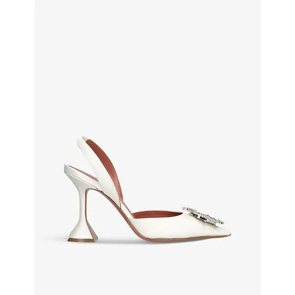Amina Muaddi Begum Crystal-embellished Slingback Leather Mules - White