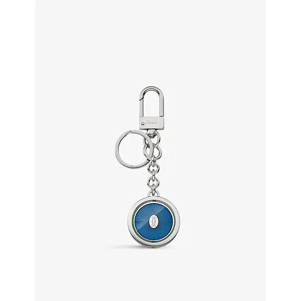 CARTIER Double C De Stainless Steel And Lacquer Keyring - Blue Lacquer