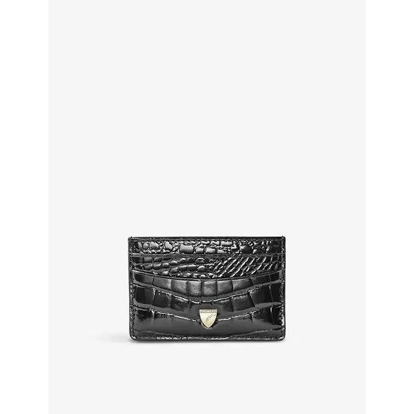 ASPINAL OF LONDON Logo-embellished Croc-embossed Leather Card Holder - Black