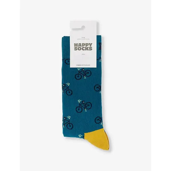 Happy Socks Bike Stretch-cotton-blend Socks - Turquoise