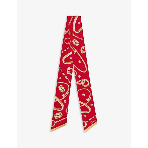 CARTIER Precious Mundanity Graphic-print Bandeau Silk Scarf 105cm X 6cm - Red