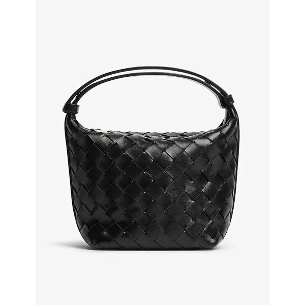 Bottega Veneta Leather Top Handle Bag - Black-gold