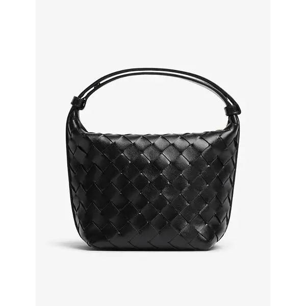 Bottega Veneta Leather Top Handle Bag - Black-gold
