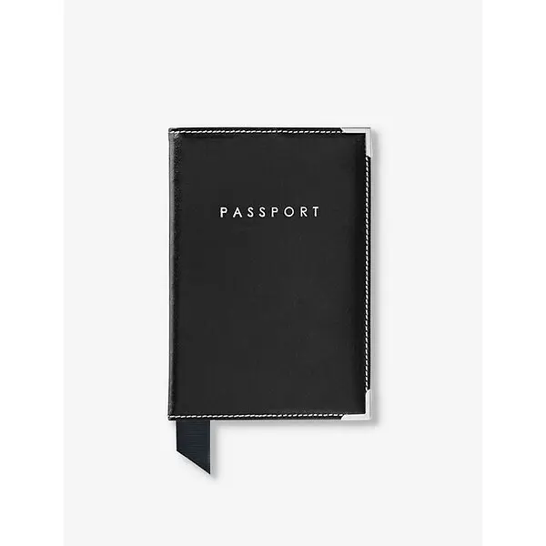 ASPINAL OF LONDON Logo-print Leather Passport Cover - Black
