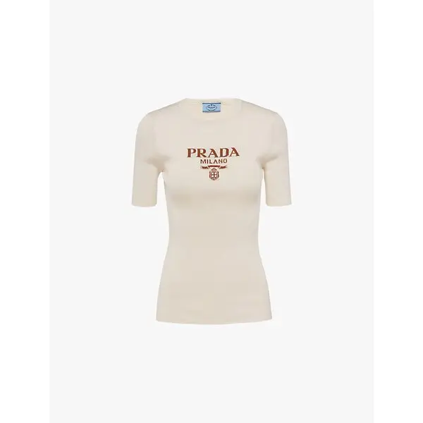 Prada Branded Knitted Silk Top - Neutral