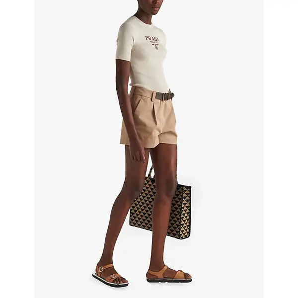 Prada Branded Knitted Silk Top - Neutral