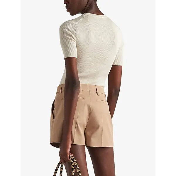 Prada Branded Knitted Silk Top - Neutral