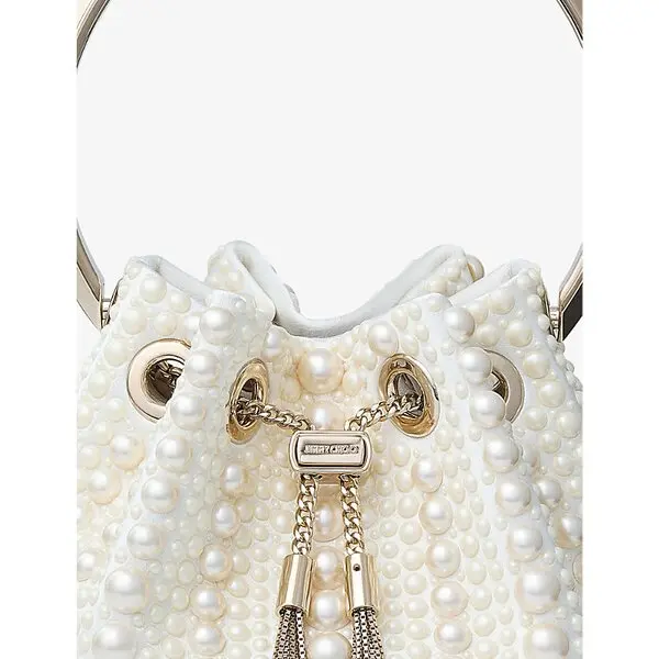 JIMMY CHOO Bon Bon Pearl-embellished Satin Top-handle Bag - Ivory