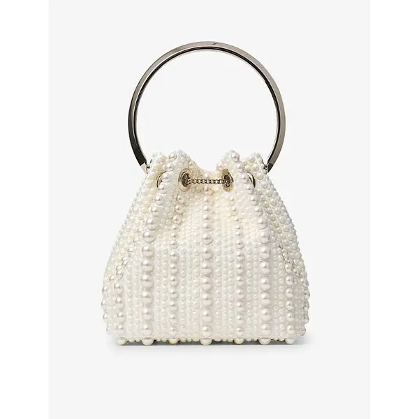 JIMMY CHOO Bon Bon Pearl-embellished Satin Top-handle Bag - Ivory