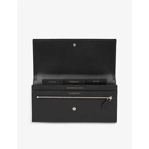 Smythson Marshall Panama Cross-grain Leather Travel Wallet - Black