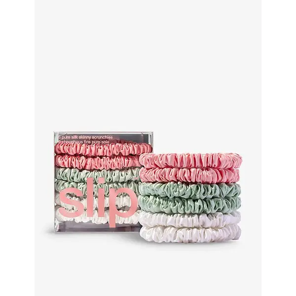 Slip Bellerose Silk Midi Scrunchies Pack Of Six - Cream/green/pink