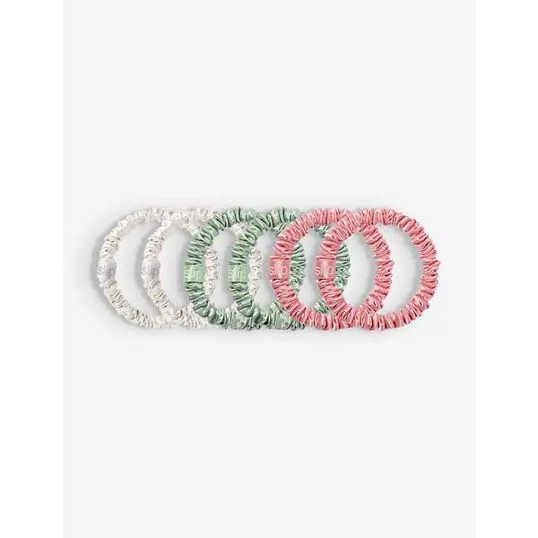 Slip Bellerose Silk Midi Scrunchies Pack Of Six - Cream/green/pink