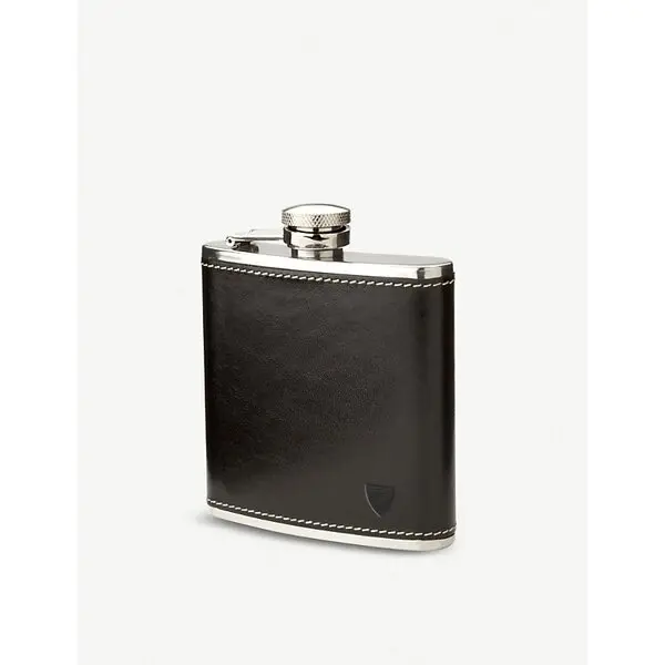 ASPINAL OF LONDON Classic Stainless-steel And Leather Hip Flask - Black