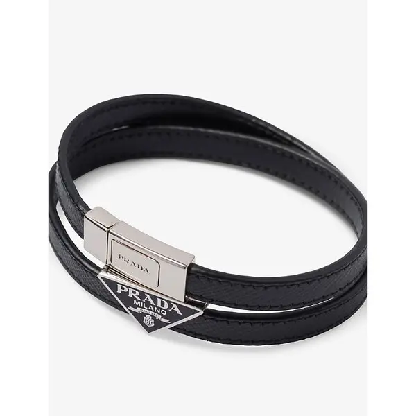 Prada Logo Plaque Saffiano Leather Bracelet