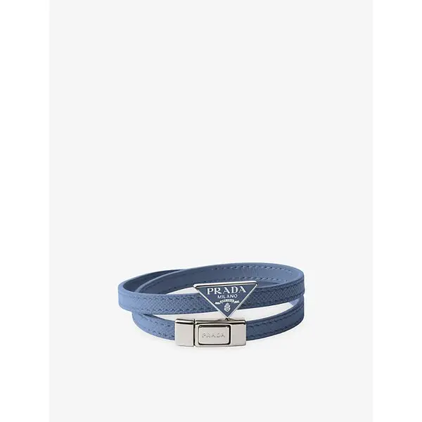 Prada Logo Plaque Saffiano Leather Bracelet - Blue