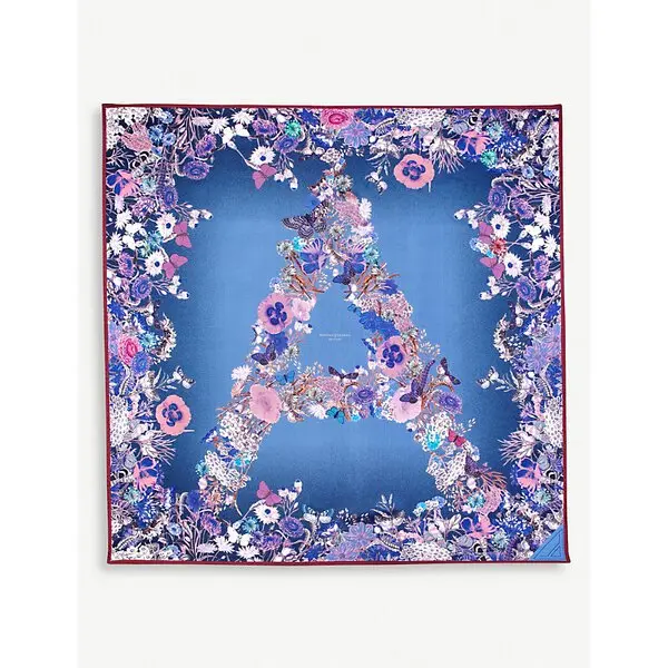 ASPINAL OF LONDON Ombre 'a' Floral-print Silk Scarf - Blue/brown