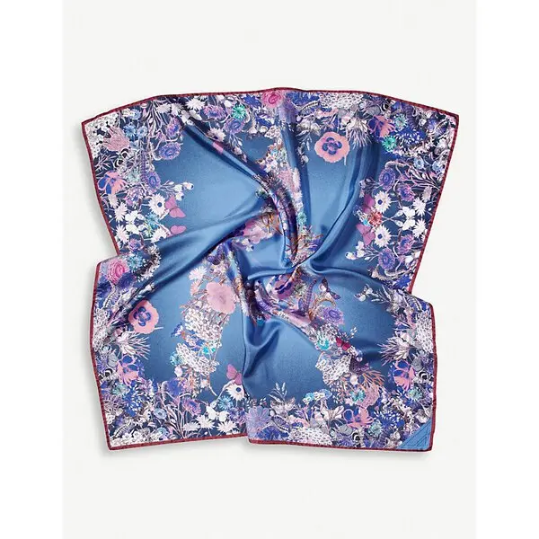 ASPINAL OF LONDON Ombre 'a' Floral-print Silk Scarf - Blue/brown