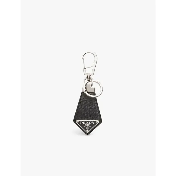 Prada Metal-logo Saffiano-leather Keychain - Black