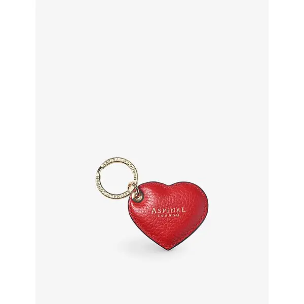 ASPINAL OF LONDON Heart-shaped Branded Pebbled-leather Keyring - Cardinalred