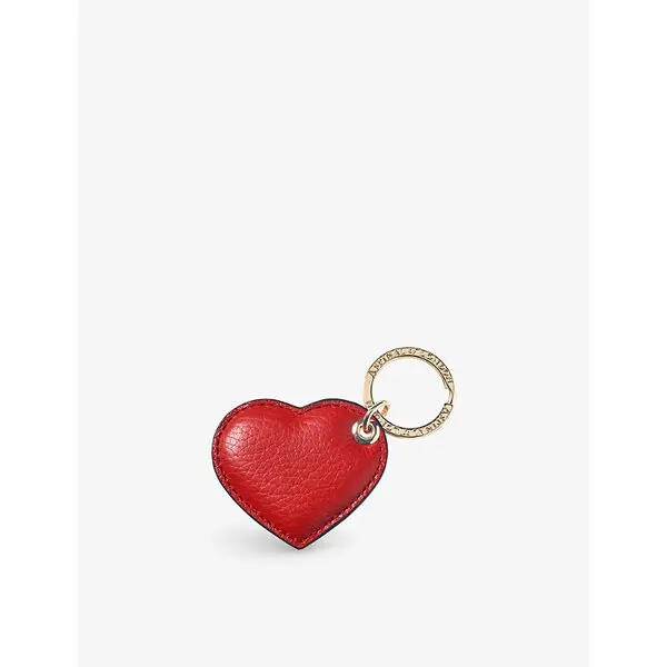 ASPINAL OF LONDON Heart-shaped Branded Pebbled-leather Keyring - Cardinalred