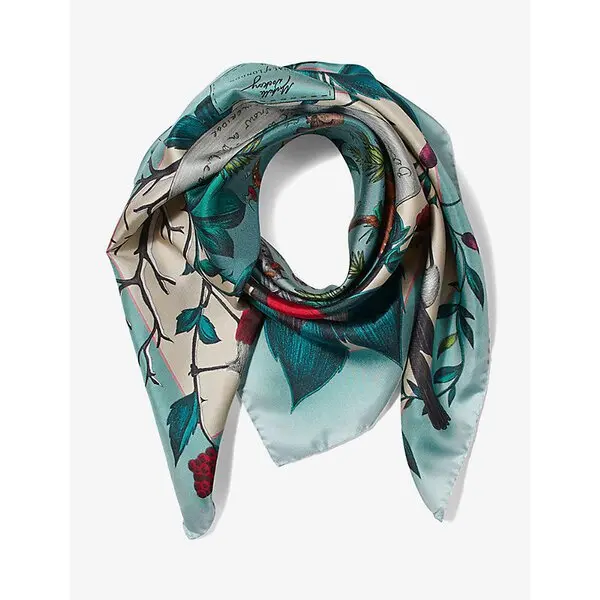 ASPINAL OF LONDON Robin Graphic-print Silk Scarf - Teal