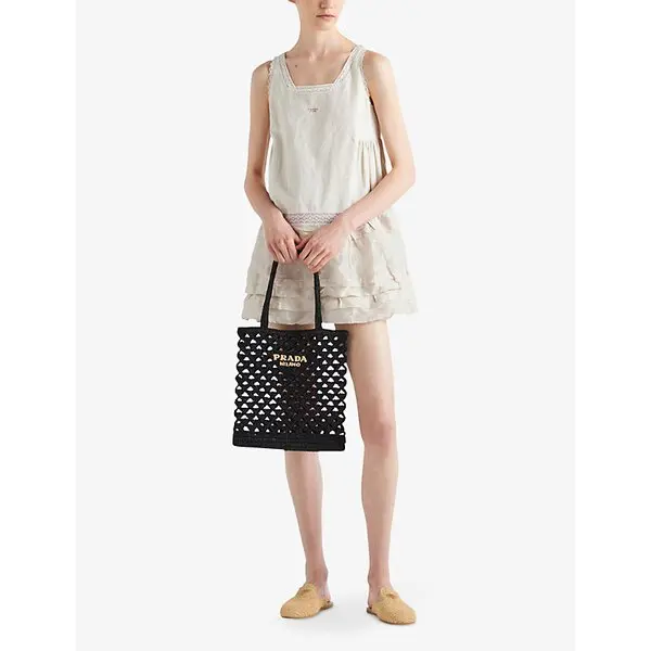 Prada Linen Mini Dress With Tiered Skirt - Neutral | Editorialist