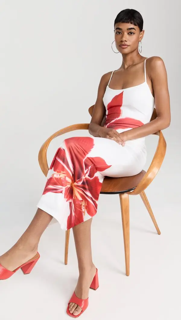 knee length dresses for ladies RUNAWAY THE LABEL Deia Midi Dress Crimson Lily