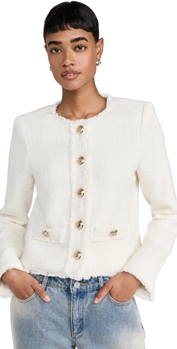 Cinq À Sept Christie Jacket Textured Tweed Blazer With Padded Shoulders - Gardenia