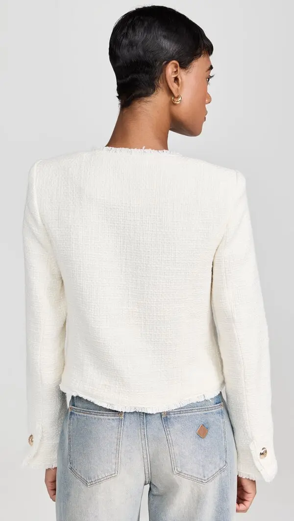 Cinq À Sept Christie Jacket Textured Tweed Blazer With Padded Shoulders - Gardenia