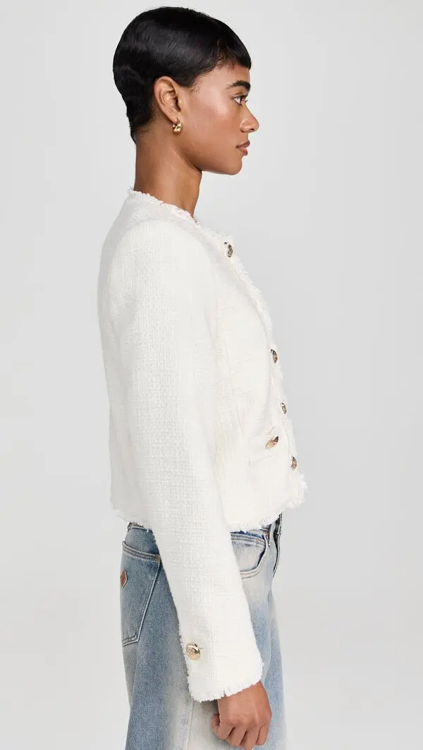 Cinq À Sept Christie Jacket Textured Tweed Blazer With Padded Shoulders - Gardenia