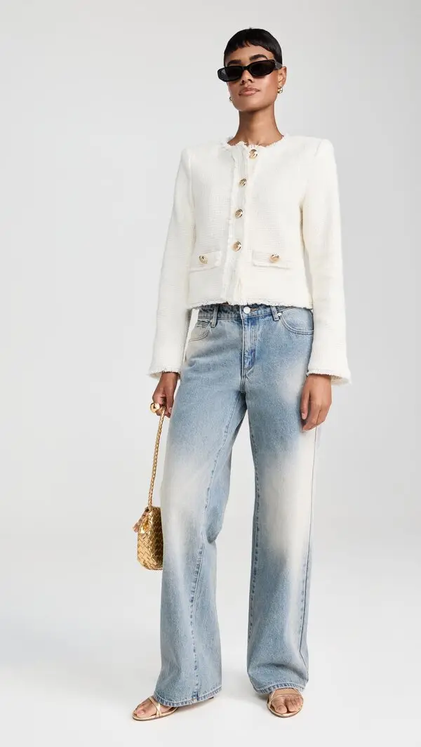 Cinq À Sept Christie Jacket Textured Tweed Blazer With Padded Shoulders - Gardenia