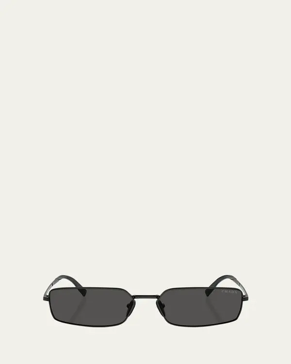 Prada Signature Steel & Plastic Rectangle Sunglasses - Black