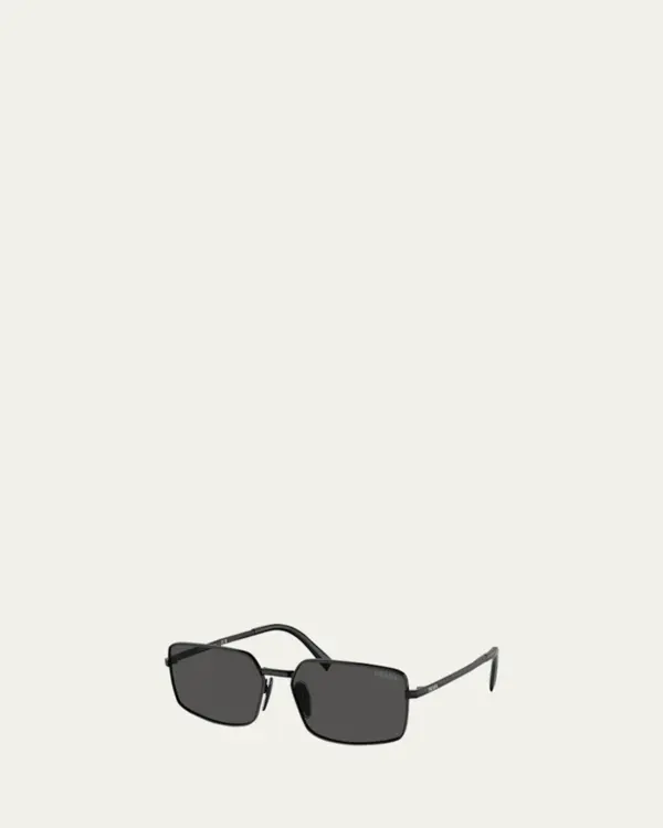 Prada Signature Steel & Plastic Rectangle Sunglasses - Black
