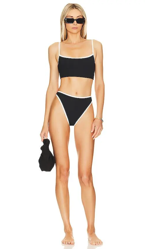 L*Space Nora Ribbed Bikini Bottom - Black & Cream