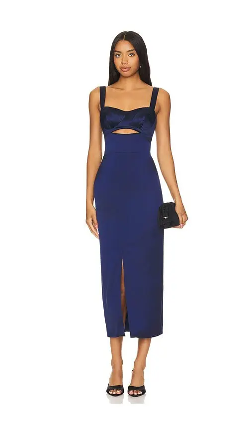 NICHOLAS Gia Corset Midi Dress - Navy