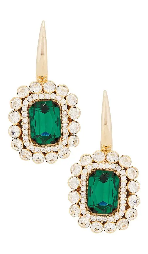 ANTON HEUNIS Octagon Brooch Hook Earrings - Green  Crystal  & Gold