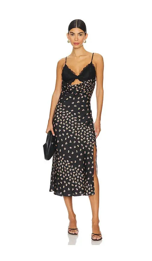 Free People X Intimately Fp Gossamer Glow Midi Slip Dress - Black Combo