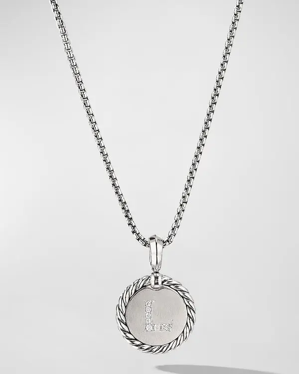 David Yurman 18mm Initial Cable Collectibles Charm Necklace With Diamonds - Silver