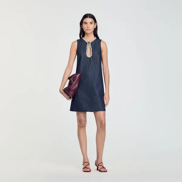 cute plus size dresses AREA Jumbo Crystal Denim Mini Dress 6 main image 1
