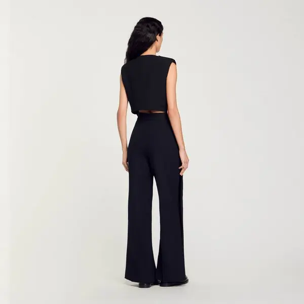 Sandro Satin-effect Crop Top With Bow - Black