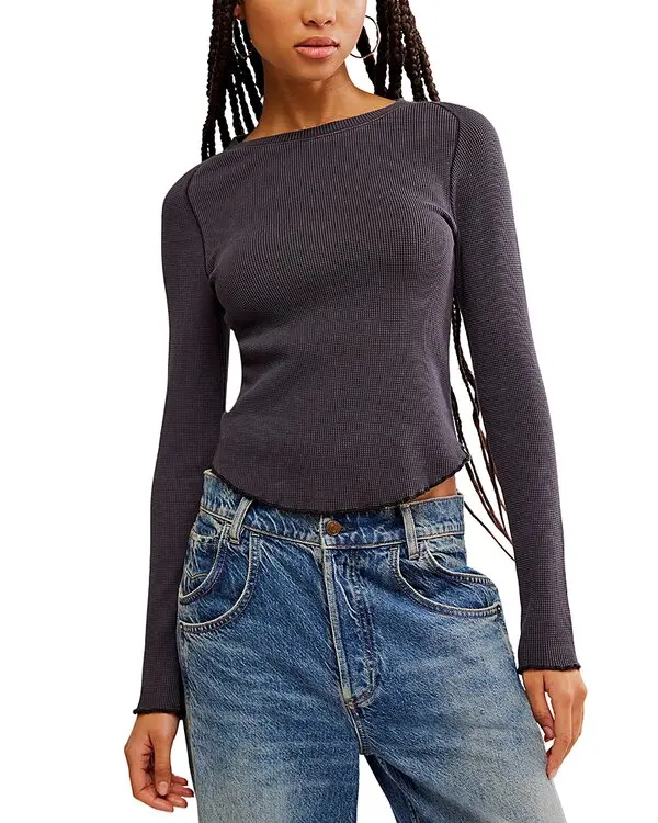 Free People We The Free Easy Does It Long Sleeve Tee - Black