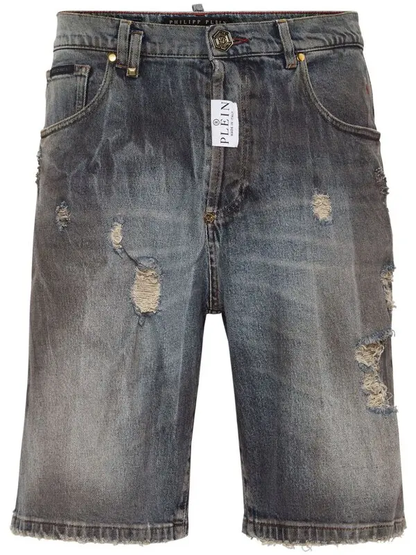 Philipp Plein Distressed Denim Shorts - Grey