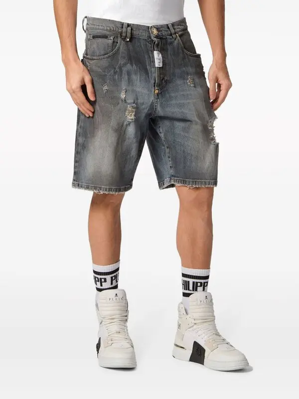 Philipp Plein Distressed Denim Shorts - Grey