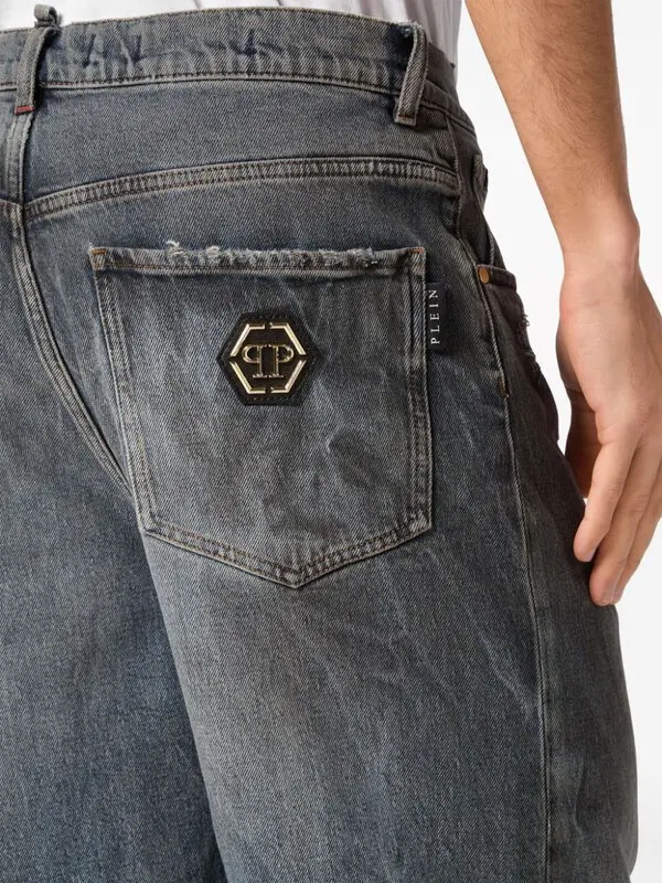 Philipp Plein Distressed Denim Shorts - Grey