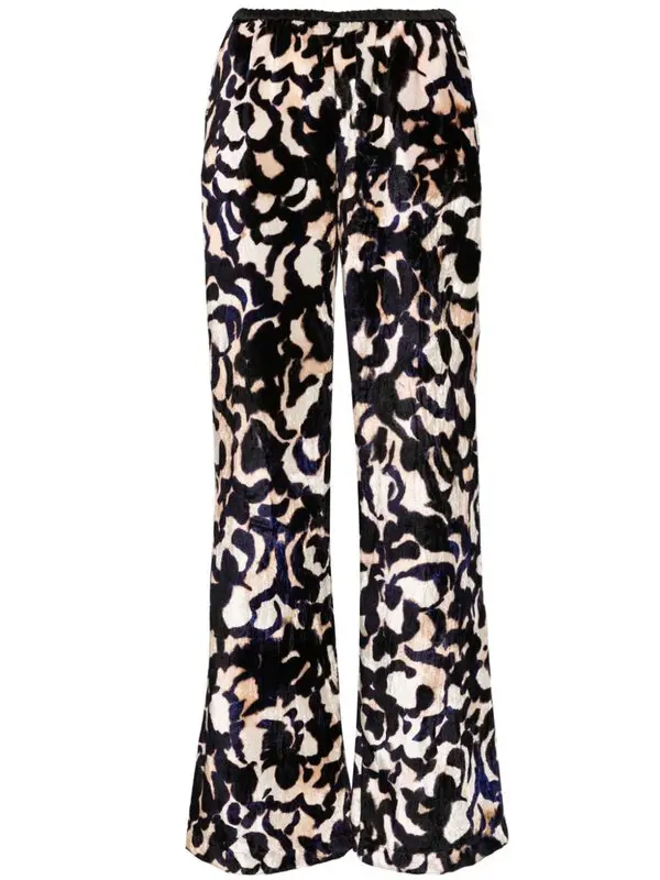 FORTE_FORTE Abstract-print Velvet Trousers - Blue